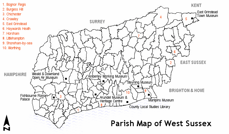 Map of West Sussex showing Parish Boundaries
